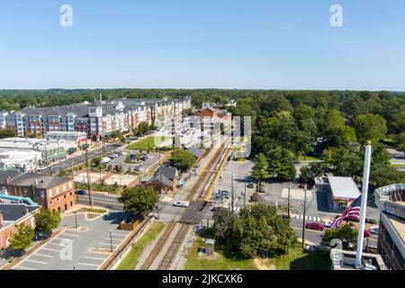 Aerial view of Old Town Gaithersburg in Montgomery County, Maryland A ...