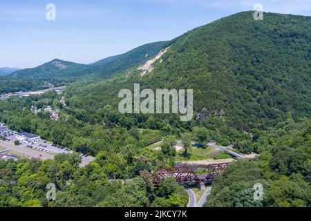 Aerial view of Wills Creek near La Vale (Narrows Park), Allegany County ...