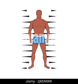 Tanned man in blue swimming trunks. Human silhouette with slender ...