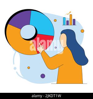 Faceless Female Employee Presenting Bar Graph On Blue And White ...