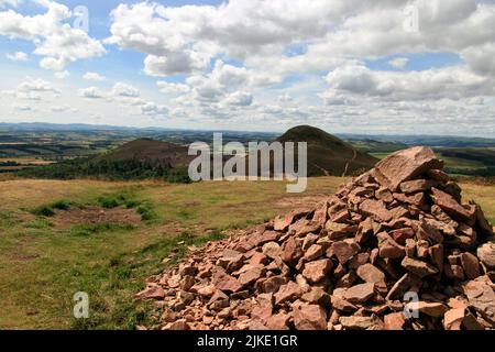 Stone Cairn at the Eildon Hills summit, Melrose, Scotland, UK Stock ...