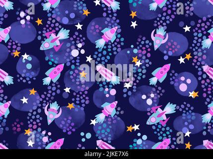 Cartoon seamless spaceship pattern for fabrics and kids and school ...