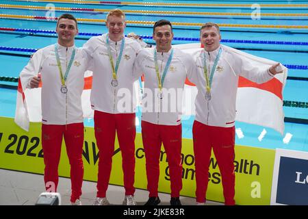England’s James Guy, Jacob Whittle, Joe Litchfield and Tom Dean with ...