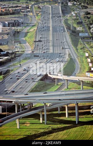 1980s AUTOMOBILE TRAFFIC ON SUPER HIGHWAYS OVER UNDER ON AND OFF RAMPS ...