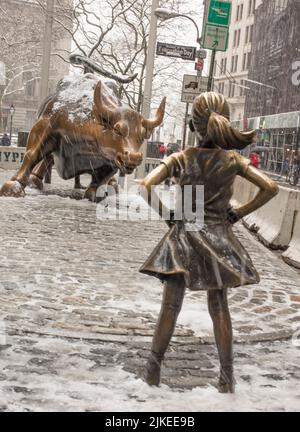 Fearless Girl statue in previous position in front of Wall Street ...