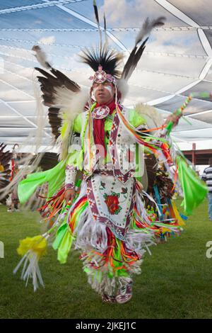 Men's traditional fancy dancer in colorful regalia at the Shoshone ...