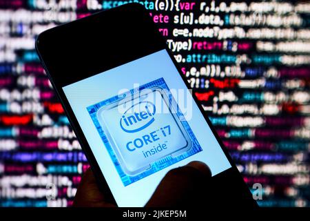 In this photo illustration, an Intel i7 processor Logo seen displayed ...