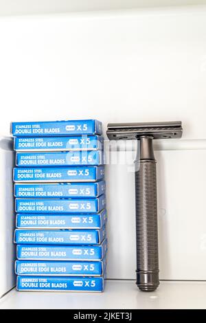 Shaving stick and packs of Safety razors Stock Photo - Alamy
