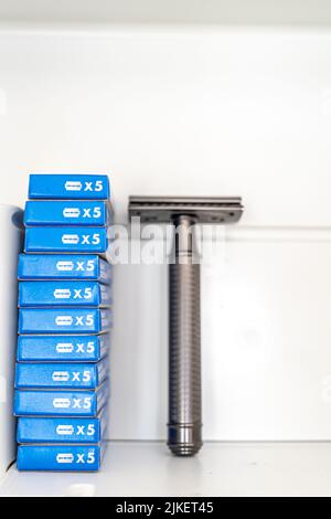 Shaving stick and packs of Safety razors Stock Photo - Alamy