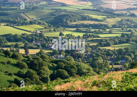 The village of Bicknoller from Weacombe Hill in the Quantock Hills with ...