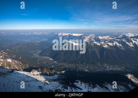 Mont Blanc aerial view from the top of Aiguille du Midi, France Stock ...