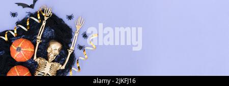 Halloween minimal decorations, composition with many black spiders ...