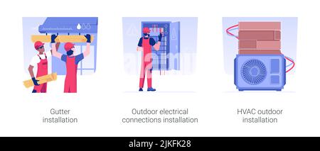 gutter set water roof cartoon illustration isolated on white background ...