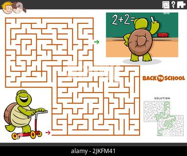 maze game with cartoon turtle riding a scooter to school Stock Vector ...