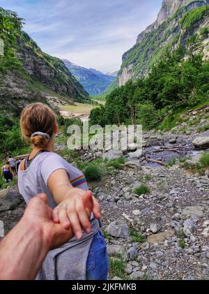 The Follow me concept - Woman wanting her boyfriend to follow her in ...