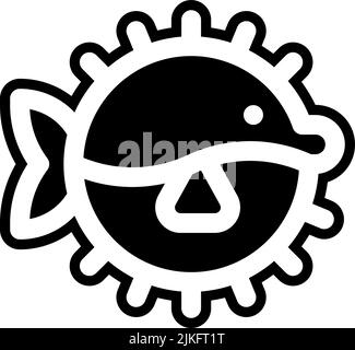 puffer fish icon, black vector sign with editable strokes, concept ...