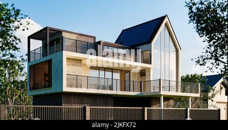 Modern design home with high ceilings and large windows - 3d render ...