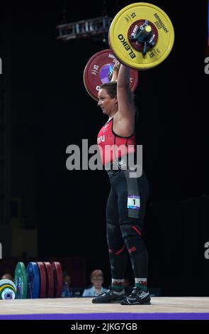 Wales' Amy Salt during the Women's 76kg weightlifting competition at ...