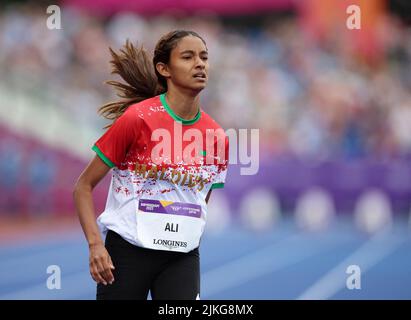 Mariyam Ru Ya Ali of the Maldives competing in the women’s 100m heats ...