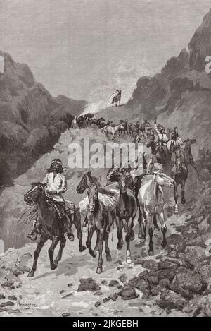 Geronimo and his band returning from a raid into Mexico engraving by ...