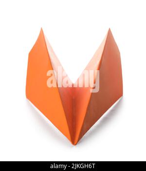 Orange paper plane on white background Stock Photo - Alamy