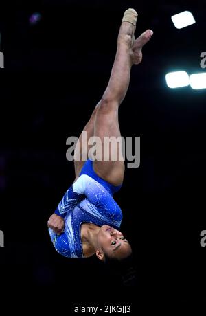 Wales’ Jea Maracha competes in the Women's Balance Beam Final at Arena ...