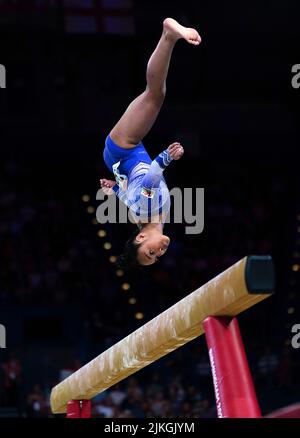 Wales’ Jea Maracha competes in the Women's Balance Beam Final at Arena ...