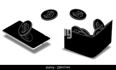Bitcoin BTC sign silhouette from holey mesh isolated on white ...