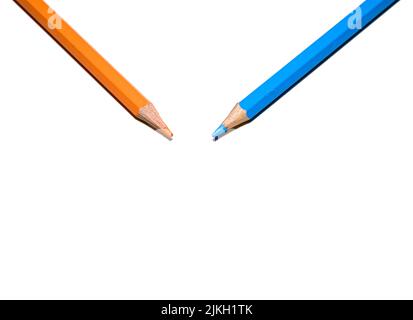 A closeup shot of two colored pencils propped on each other Stock Photo ...