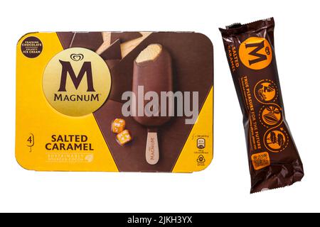 box of Magnum salted caramel icecreams ice creams isolated on white ...