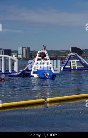 Aqua Park Cardiff, summertime water activity, Cardiff Bay, Cardiff ...