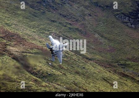 A USAF F15E jet low-level training in the Mach Loop, North Wales, the ...