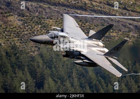 A low flying aircraft USAF F15E Lakenheath Jet training in the Mach ...