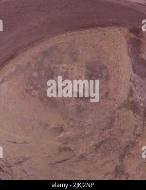 An aerial view of the area of lake Koyash in Native American ruins ...