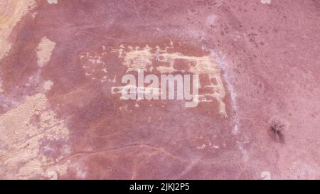 An aerial view of the area of lake Koyash in Native American ruins ...