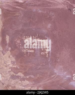 An aerial view of the area of lake Koyash in Native American ruins ...