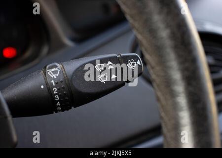 Windscreen wiper control adjustment lever switch in a modern car, car ...