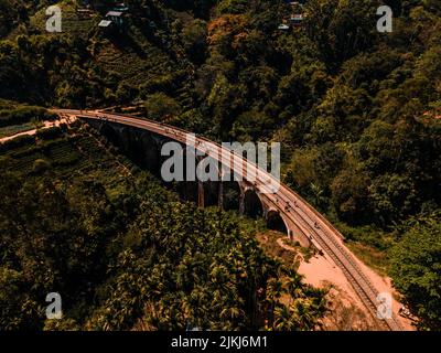 A drone shot of the Nine Arch Bridge in Ella, Sri Lanka Stock Photo - Alamy