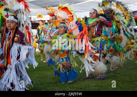 Group of boys dressed in traditional grass dancer outfits at the ...