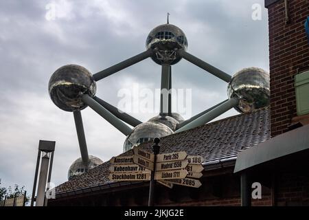 A modern structure in the shape of an atom in Brussels, Belgium, Europe ...