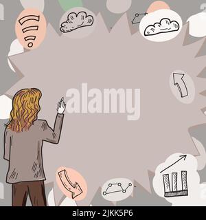 Businesswoman Presenting Important Informations In Box With Text. Woman ...