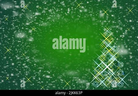 Falling snowflakes, stylized tree made of lights and star . The Magic ...