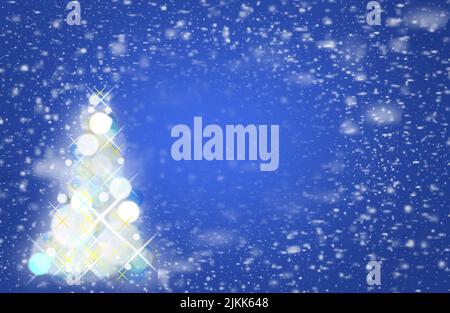 Falling snowflakes, stylized tree made of lights and star . The Magic ...