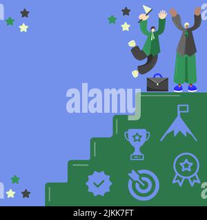 Success Stairscase With S Moving Up Celebrating Business Team. Cartoon ...