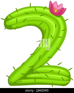 Cartoon cactus number 2 with flower font kids numbers. Green figure Two ...