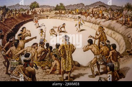 Illustration of ancient Hohokam culture and daily village life at ...