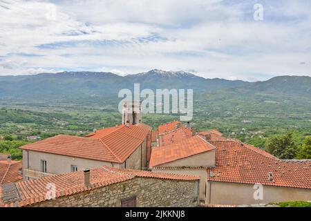 An aerial landscape view of Molise, houses from the village of ...