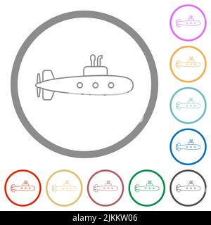 Submarine icons set with underwater symbols realistic isolated vector ...