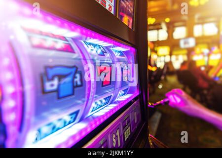 Casino Slot Machine Player Closeup Photo. Digital Slot Machine Spin ...