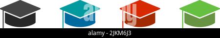 Graduation cap icon simple flat vector symbol outline collection set ...